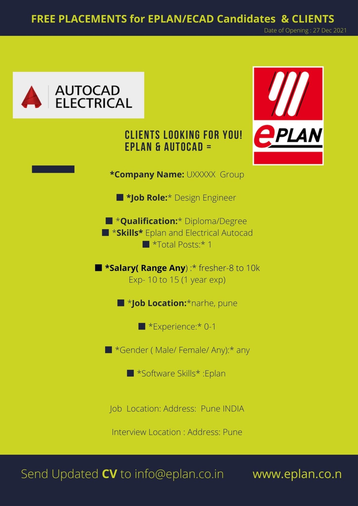 Job Openings – ELECTRICAL & ECAD ACADEMY- One Stop Electrical Design ...